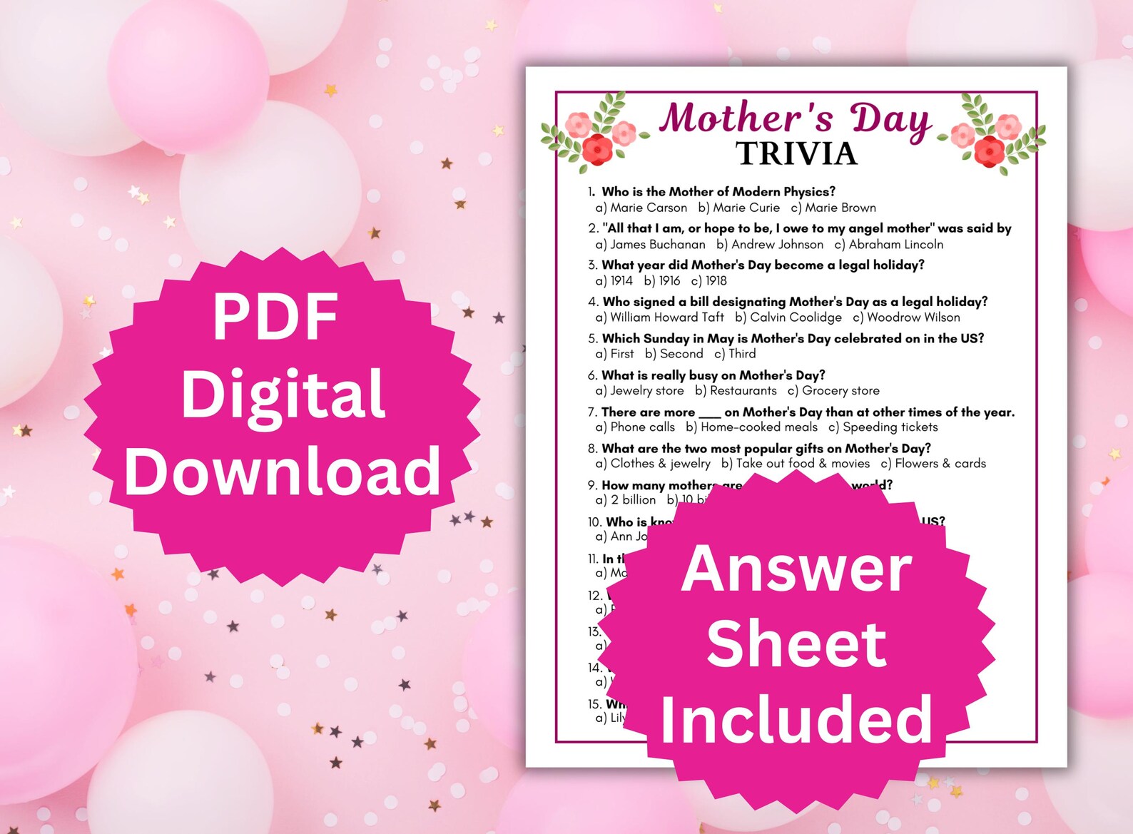 Mother's Day Trivia, Mother's Day Quiz, Trivia for Mothers, Mom Trivia ...