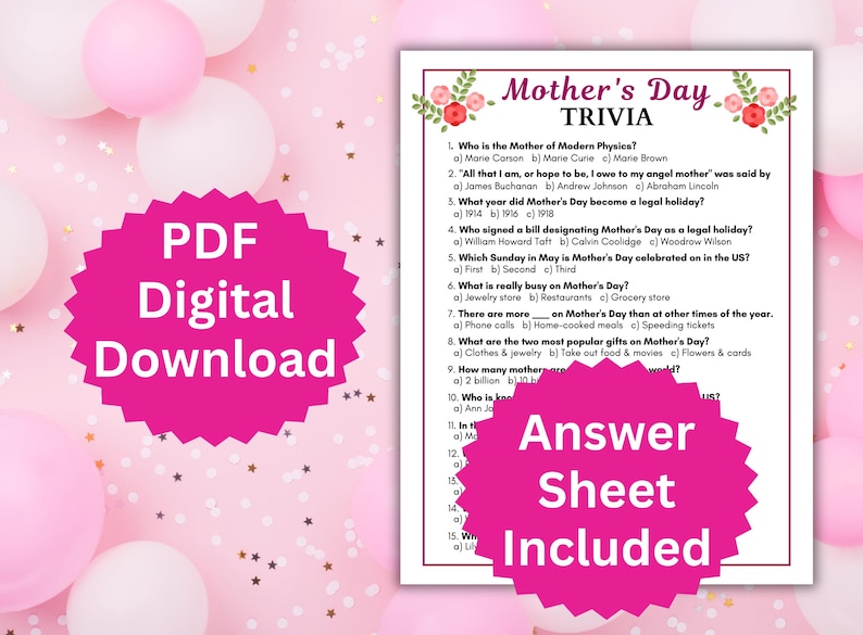 Mother's Day Trivia, Mother's Day Quiz, Trivia for Mothers, Mom Trivia ...