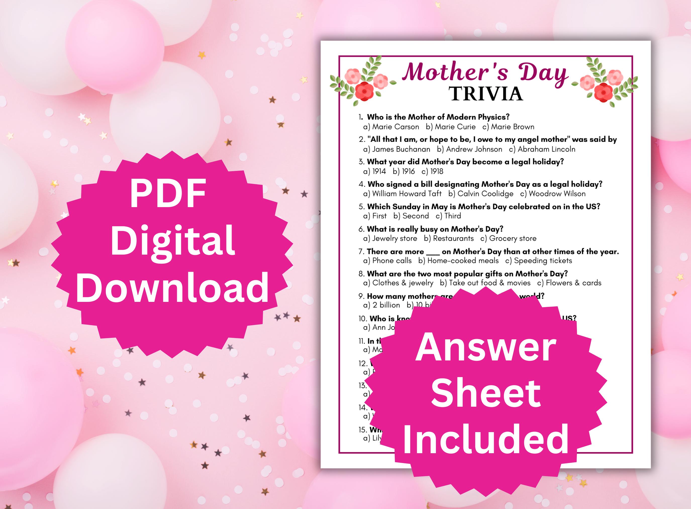 Mother's Day Trivia, Mother's Day Quiz, Trivia for Mothers, Mom Trivia ...