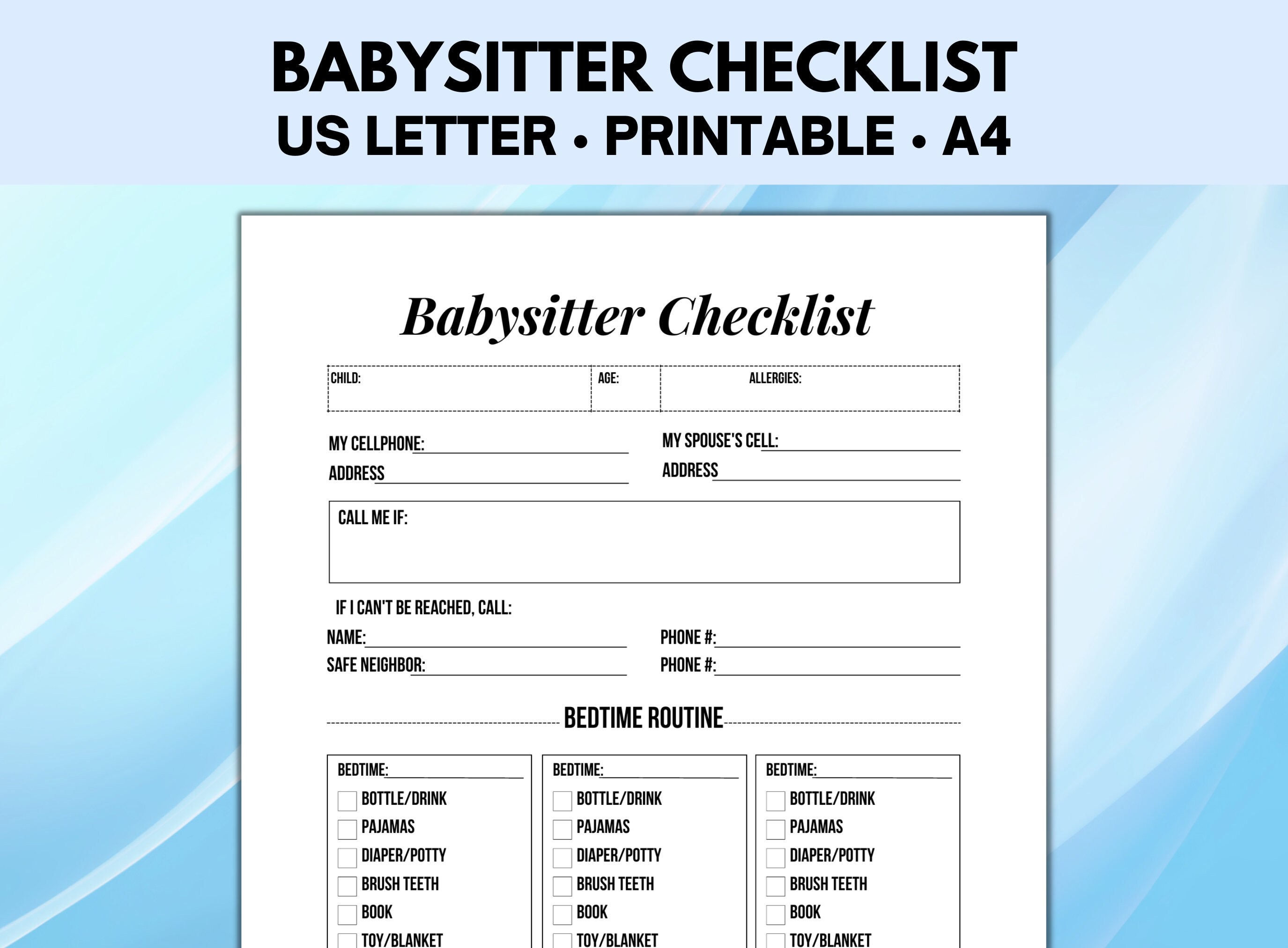 Babysitter Checklist and Notes, Babysitter Info, Nanny Notes Guide - Etsy