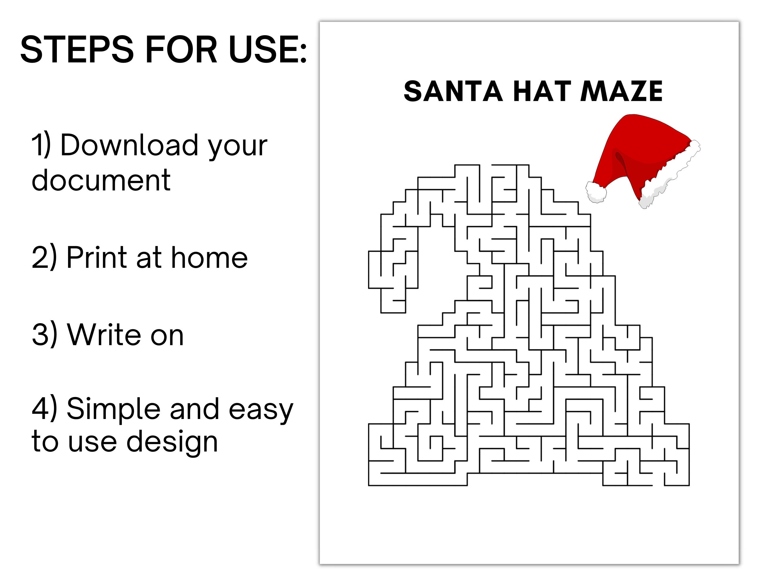 Santa Hat Maze, Maze Printables, Printable Christmas Games, Christmas ...