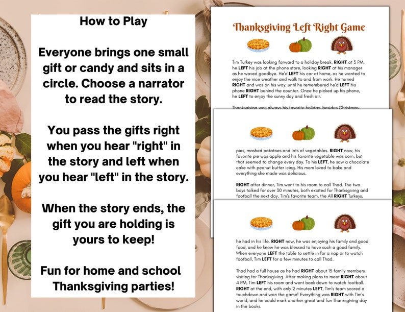 Thanksgiving Left Right Game, Pass the Gift Game, Pass the Prize Game ...