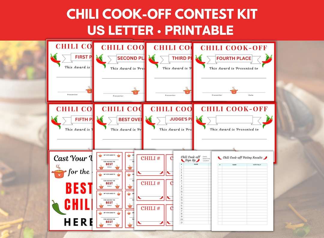Chili Cook off Voting Cards, Certificates, Sign for Chili Contest Kit ...