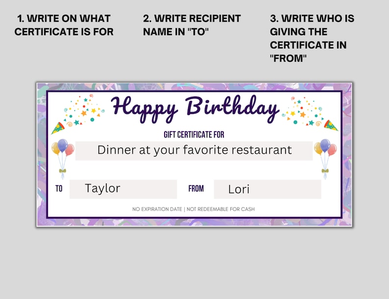 Printable Birthday Gift Certificate, Gift Certificate Template, Gift ...