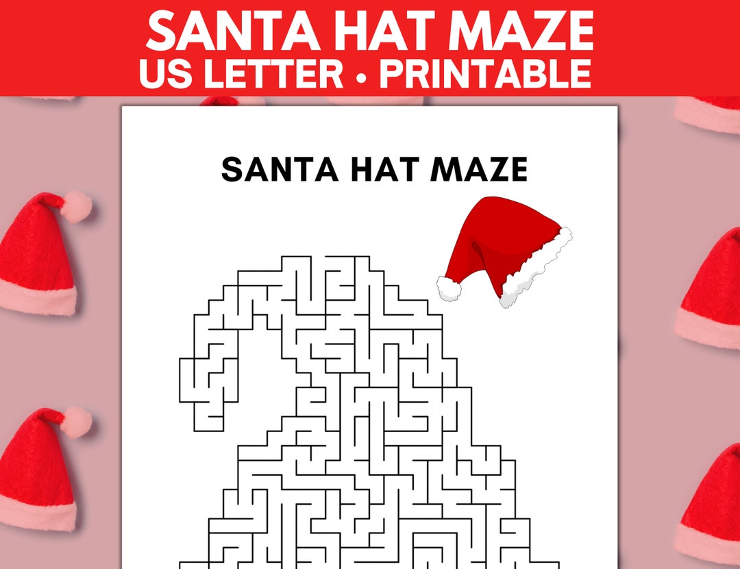 Santa Hat Maze, Maze Printables, Printable Christmas Games, Christmas ...