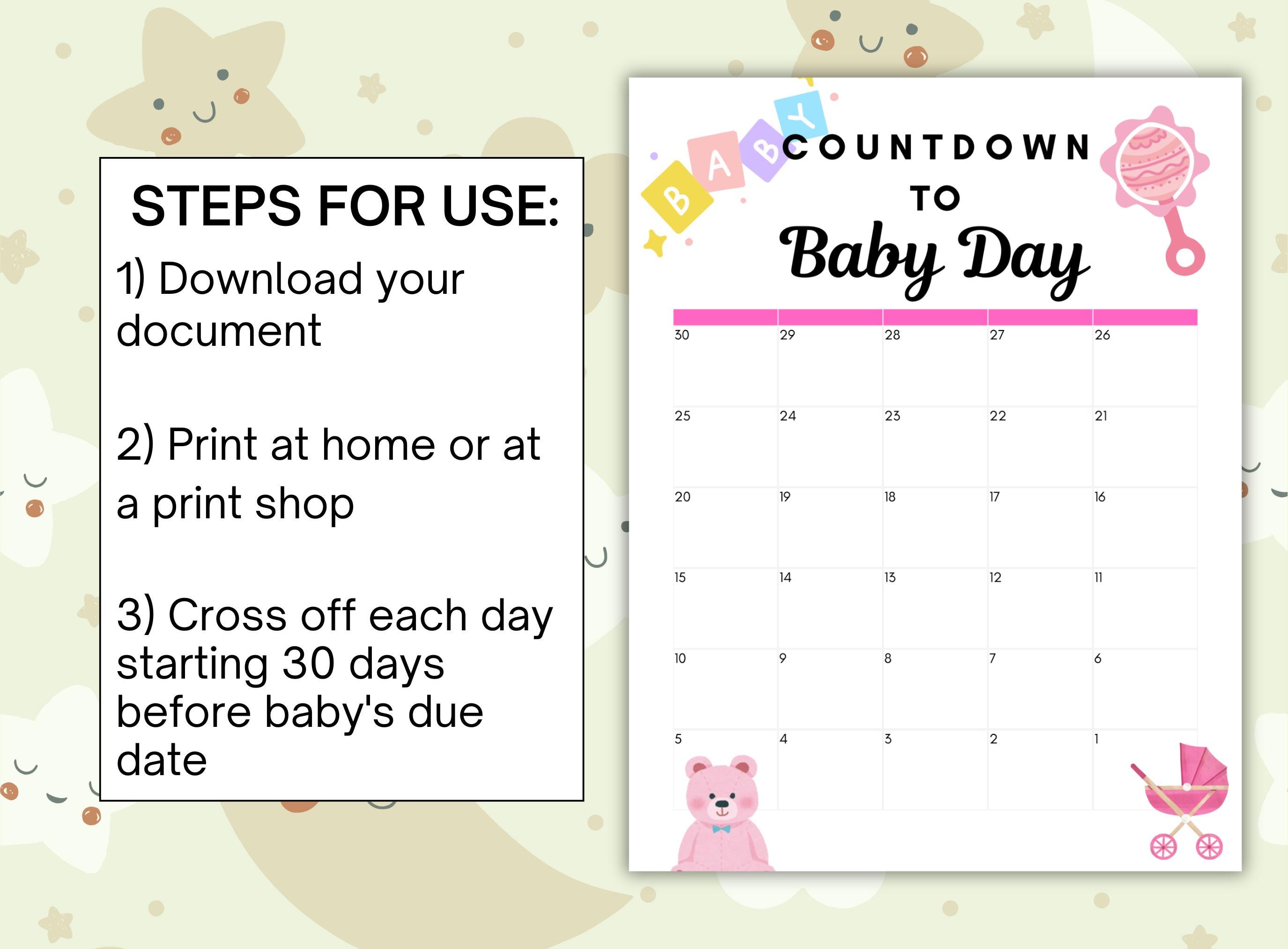Baby Countdown Calendar, Printable 30 Day Pregnancy Countdown, Baby Day ...
