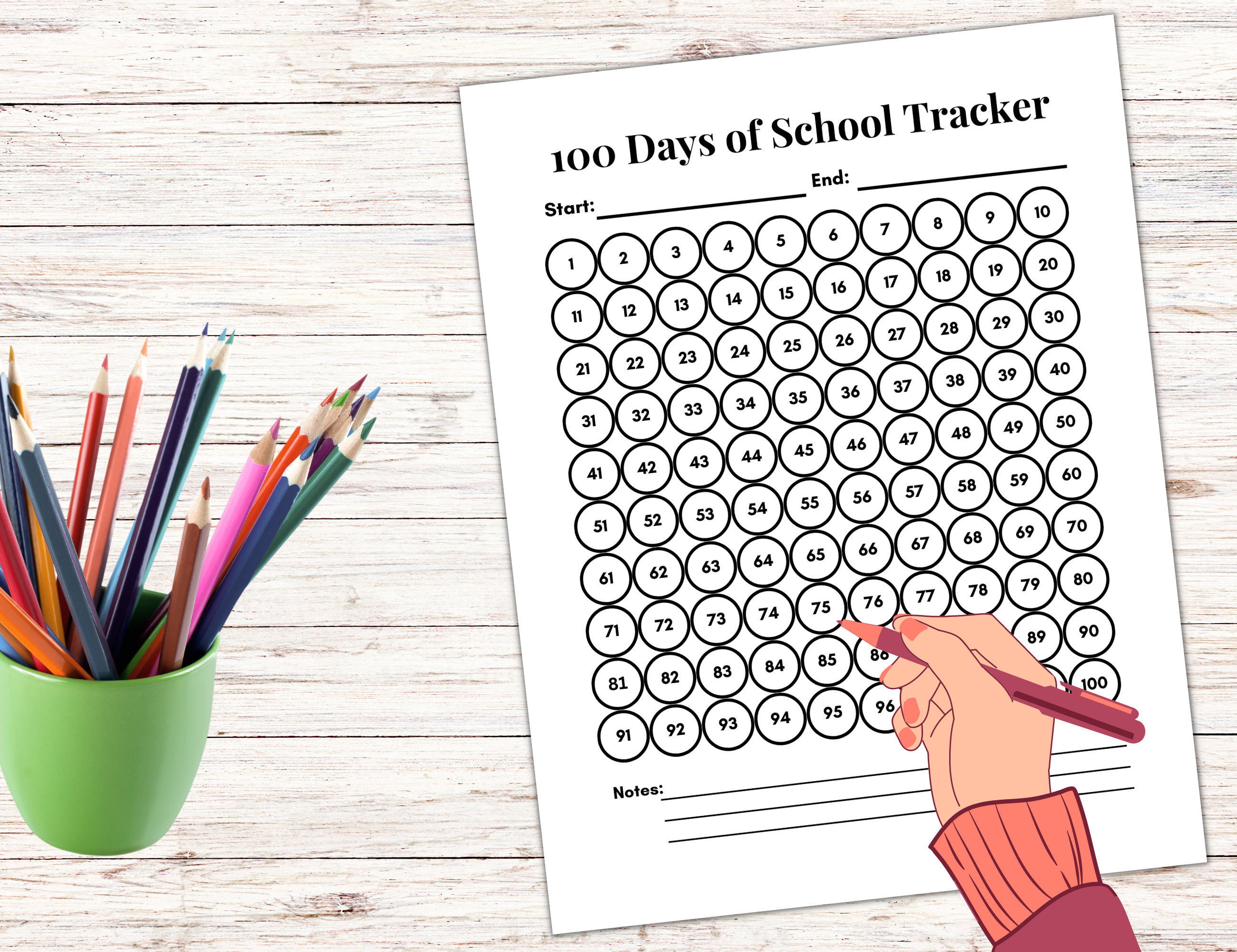 100 Days of School Tracker Printable, 100th Day of School - Etsy