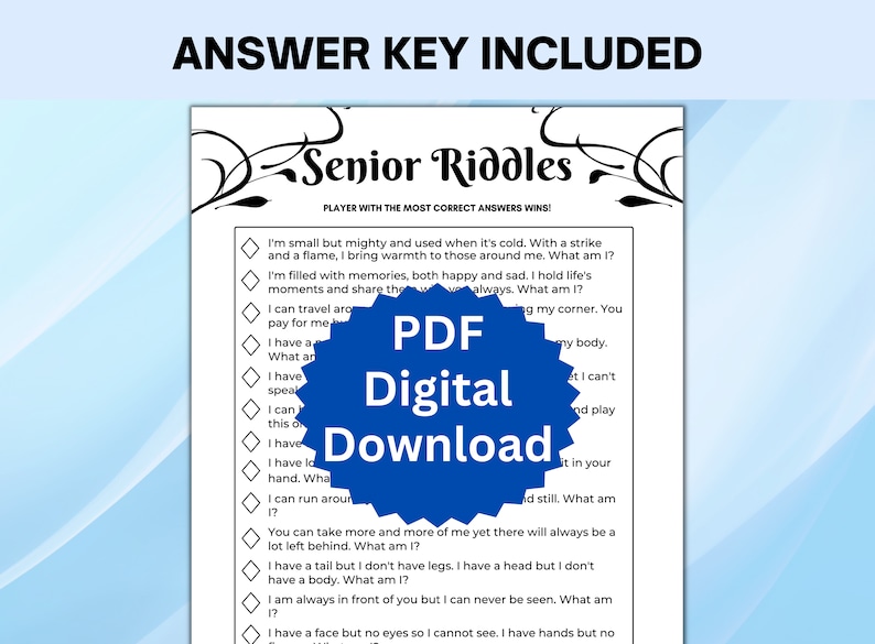 Senior Riddles, Retiree Games, Senior Citizen Games and Activities - Etsy
