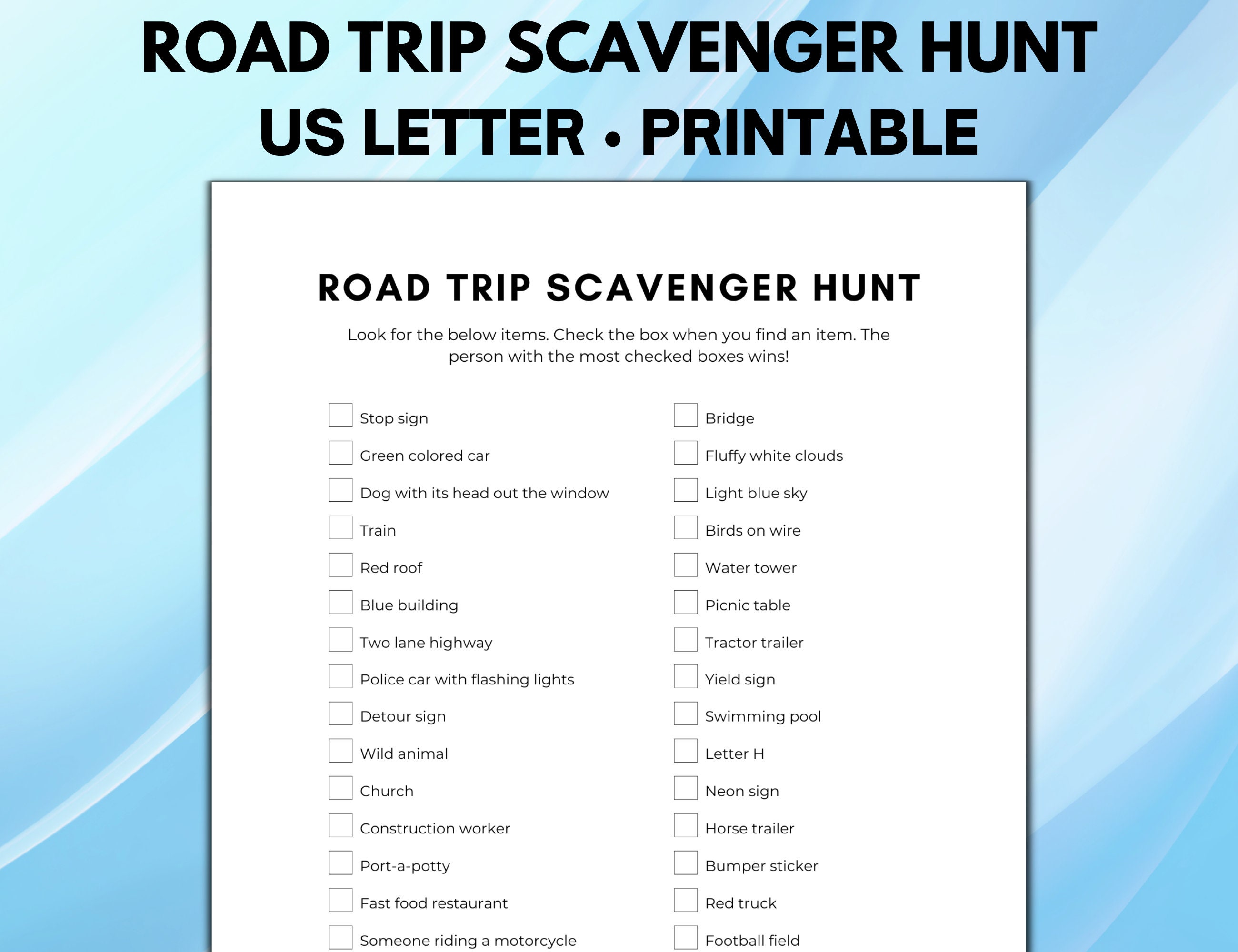 Road Trip Scavenger Hunt, Adults and Kids Games Road Trip Printables ...