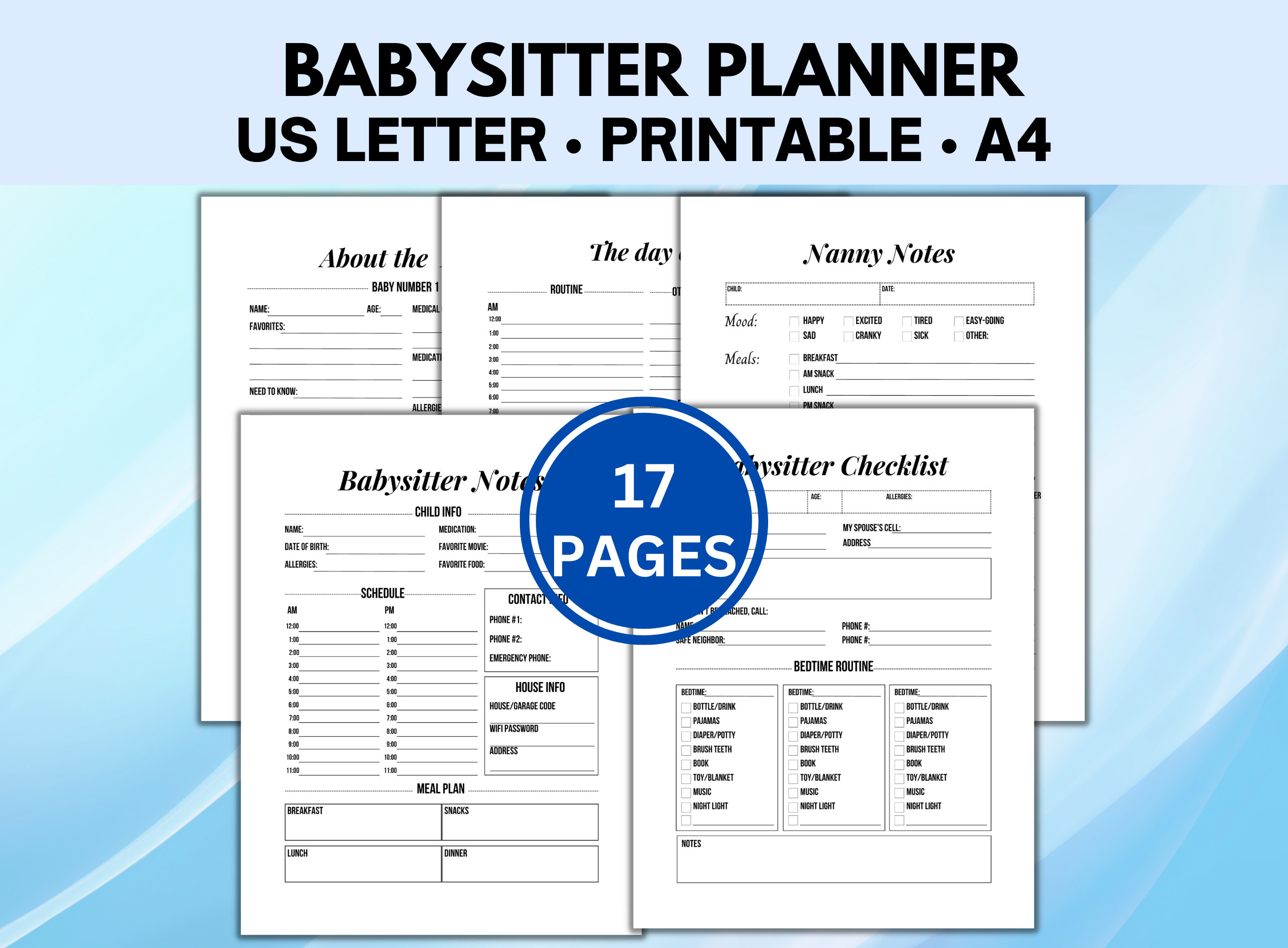 Babysitter Planner, Babysitter Notes, Babysitter Info, Babysitter Guide ...