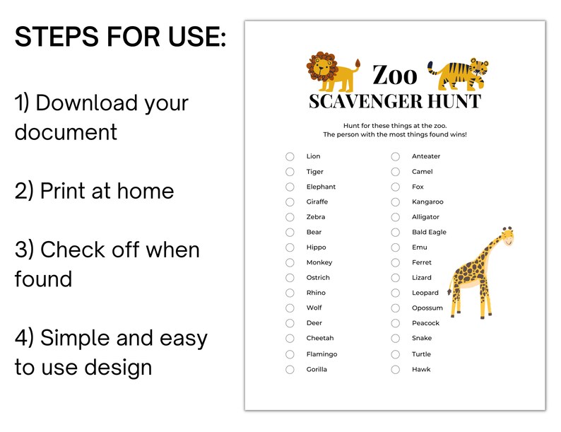 Zoo Scavenger Hunt, Outdoor Zoo Games for Kids and Adults - Etsy