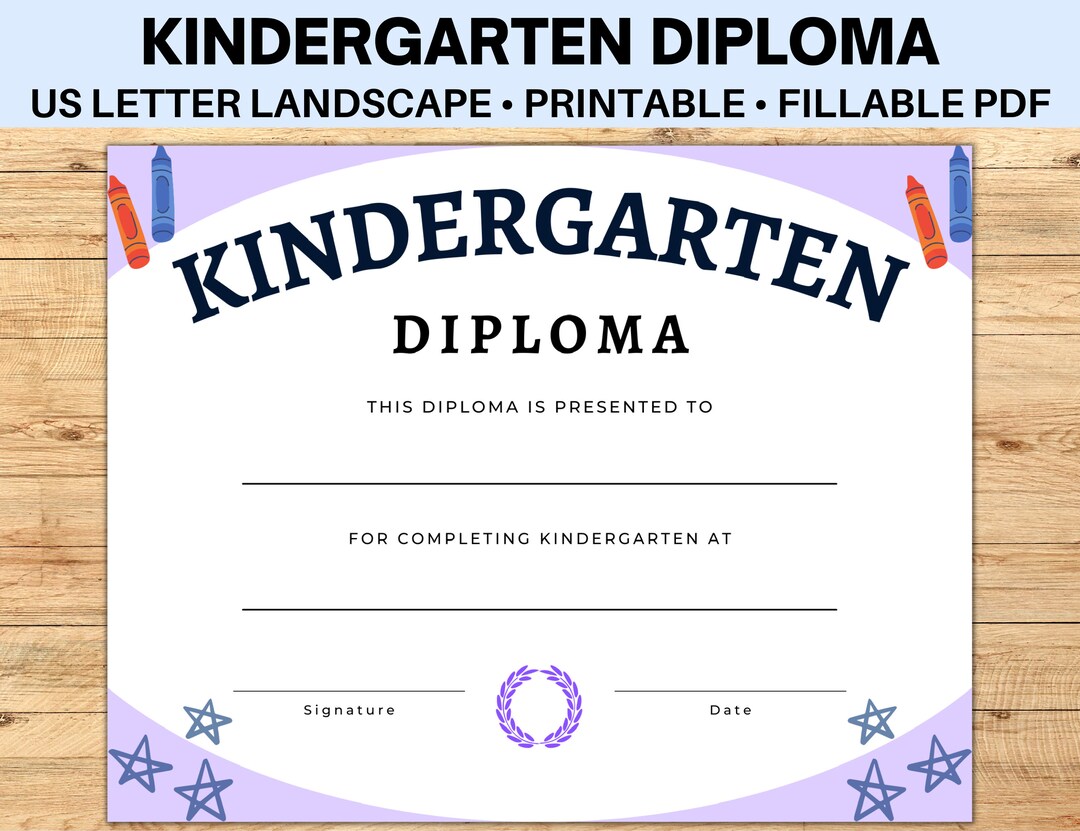 Fillable Kindergarten Diploma Printable Diploma Diploma - Etsy