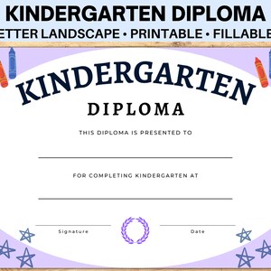 Fillable Kindergarten Diploma Printable Template, Personalized Diploma ...