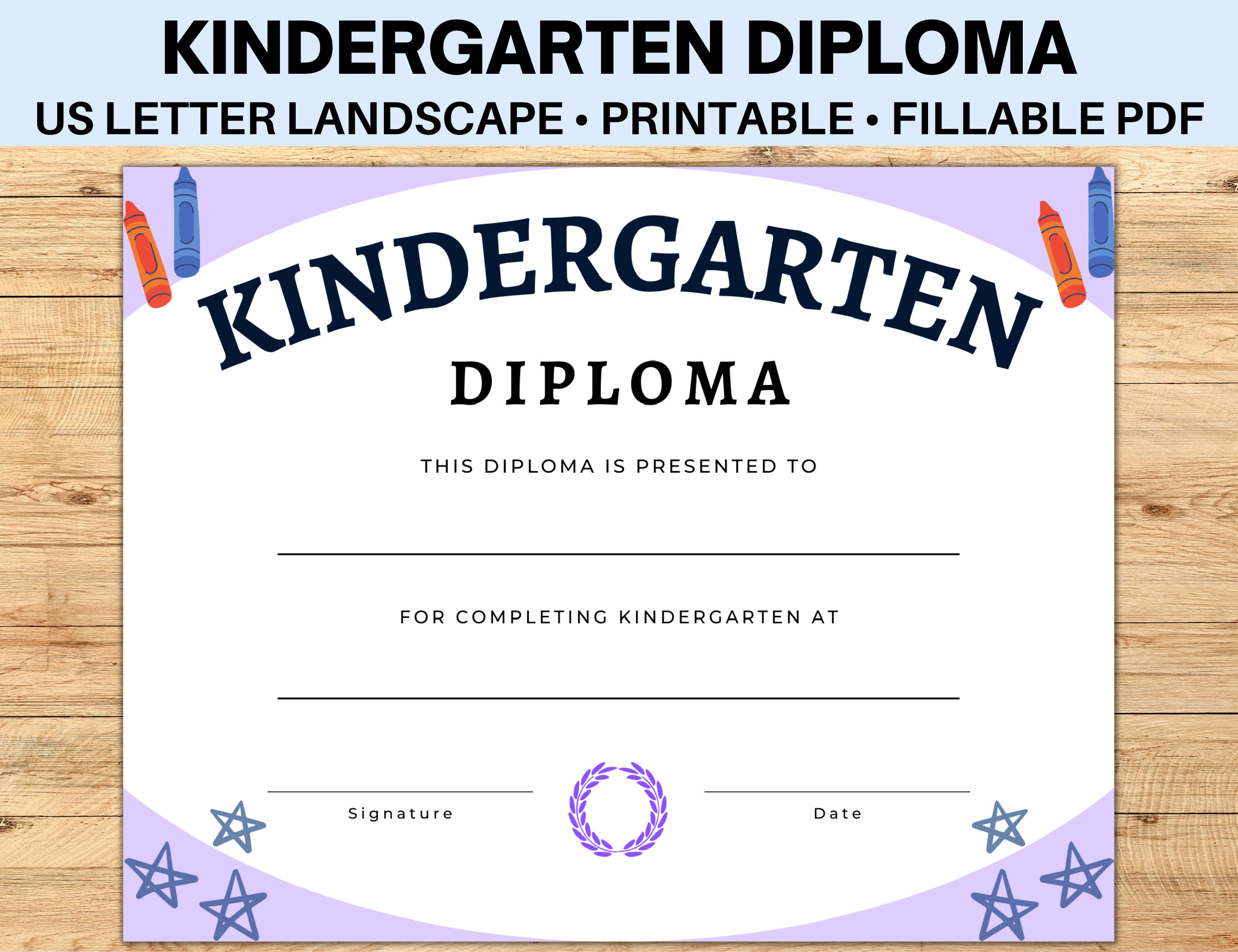 Fillable Kindergarten Diploma Printable Template, Personalized Diploma ...