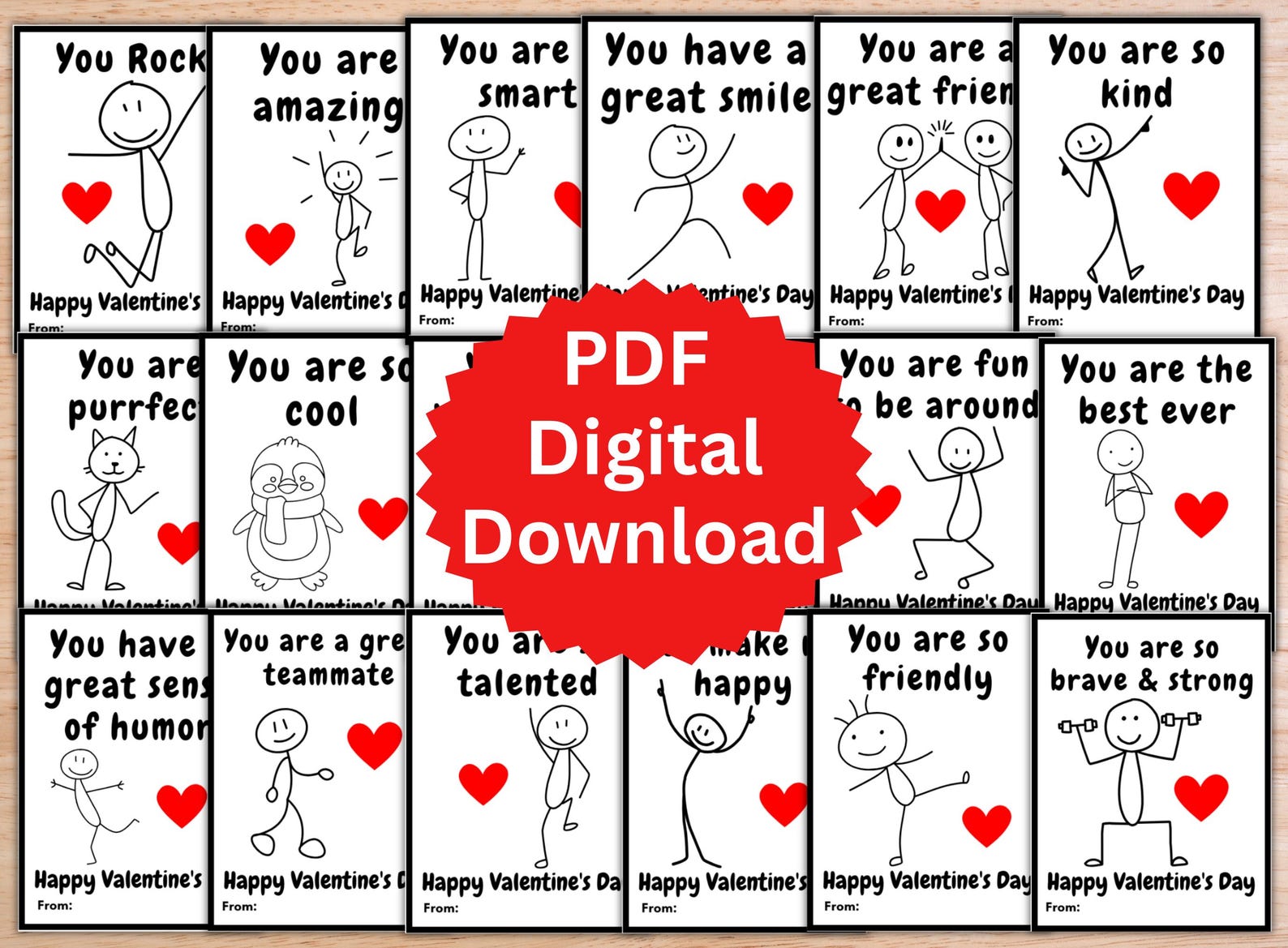 Stick Figure Valentine Cards for Kids, Tween Valentine, School ...