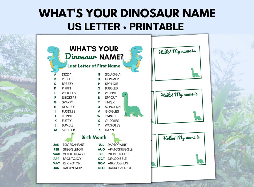What's Your Dinosaur Name Game, Dinosaur Party Game, Dinosaur Activity ...