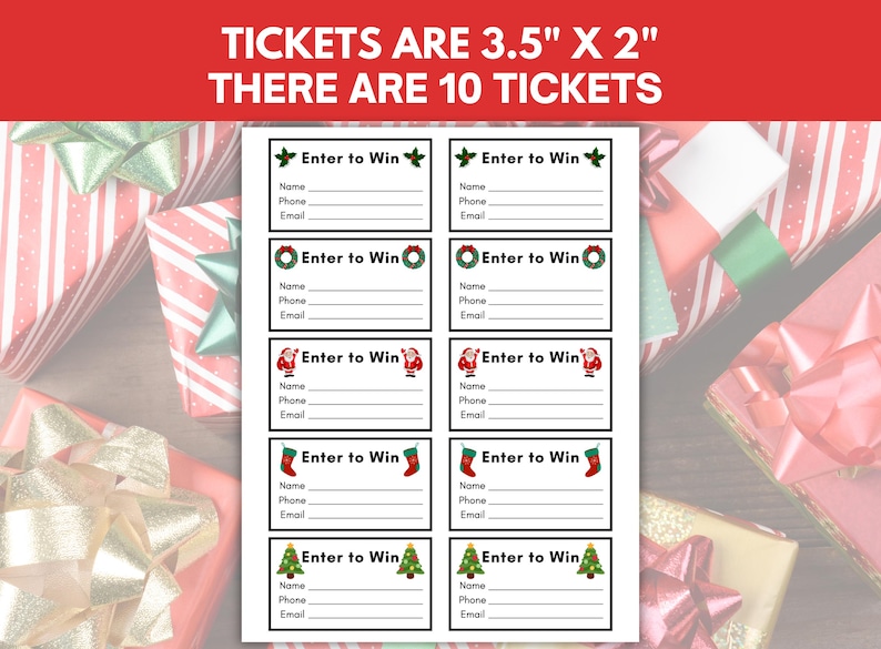 Christmas Raffle Tickets Printable, Christmas Giveaway, Holiday Raffle ...