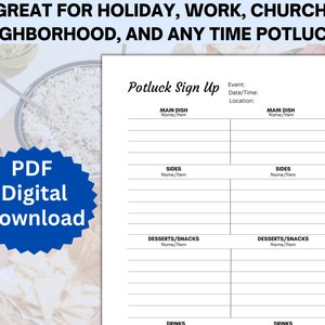 Potluck Sign up Sheet, Food Sign up Sheet - Etsy