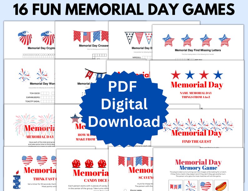 Memorial Day Games, Find the Guest Game, Memorial Day Scavenger Hunt ...