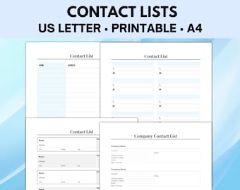 A5 Contact List Printable, Contact Sheet, Printable Contacts, Address Book Printable, A5 Planner ...