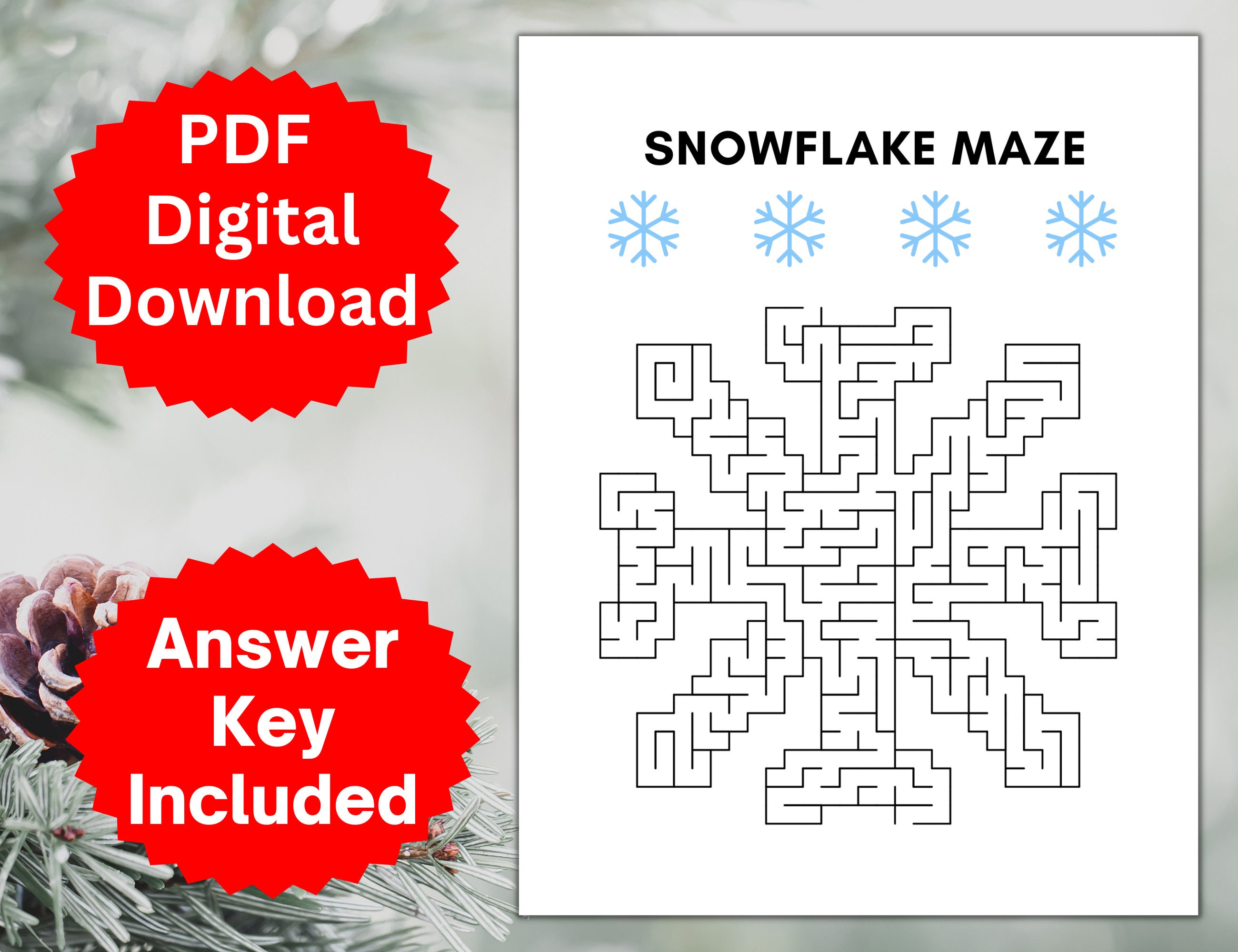 Snowflake Maze Printable Fun Christmas Games, Xmas Games - Etsy