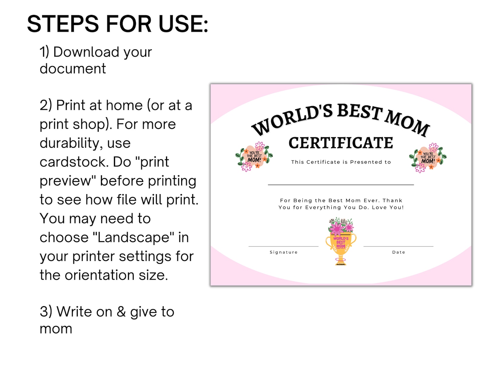 Best Mom Certificate, World's Best Mom, Best Mom Ever Award Certificate ...