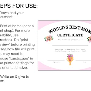 Best Mom Certificate, World's Best Mom, Best Mom Ever Award Certificate ...