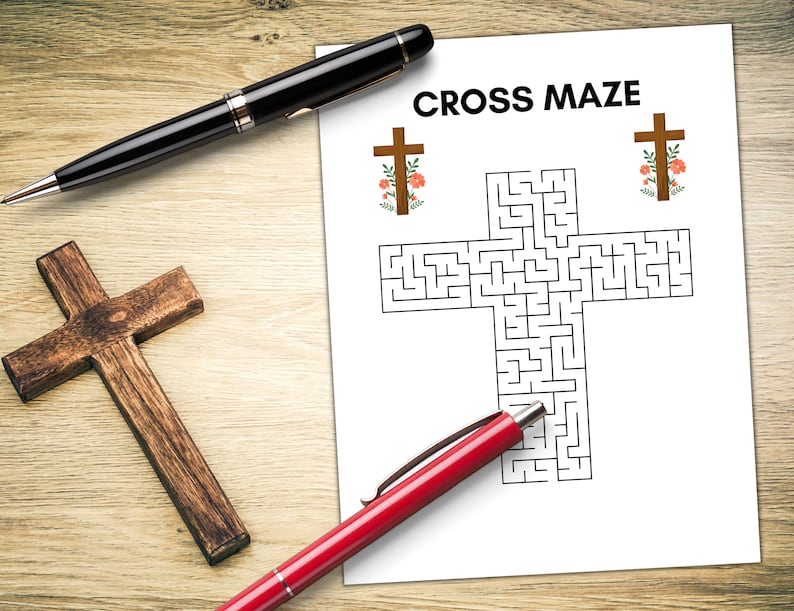 Cross Maze Printable, Lent Mazes and Games, Sunday School Games, Bible ...