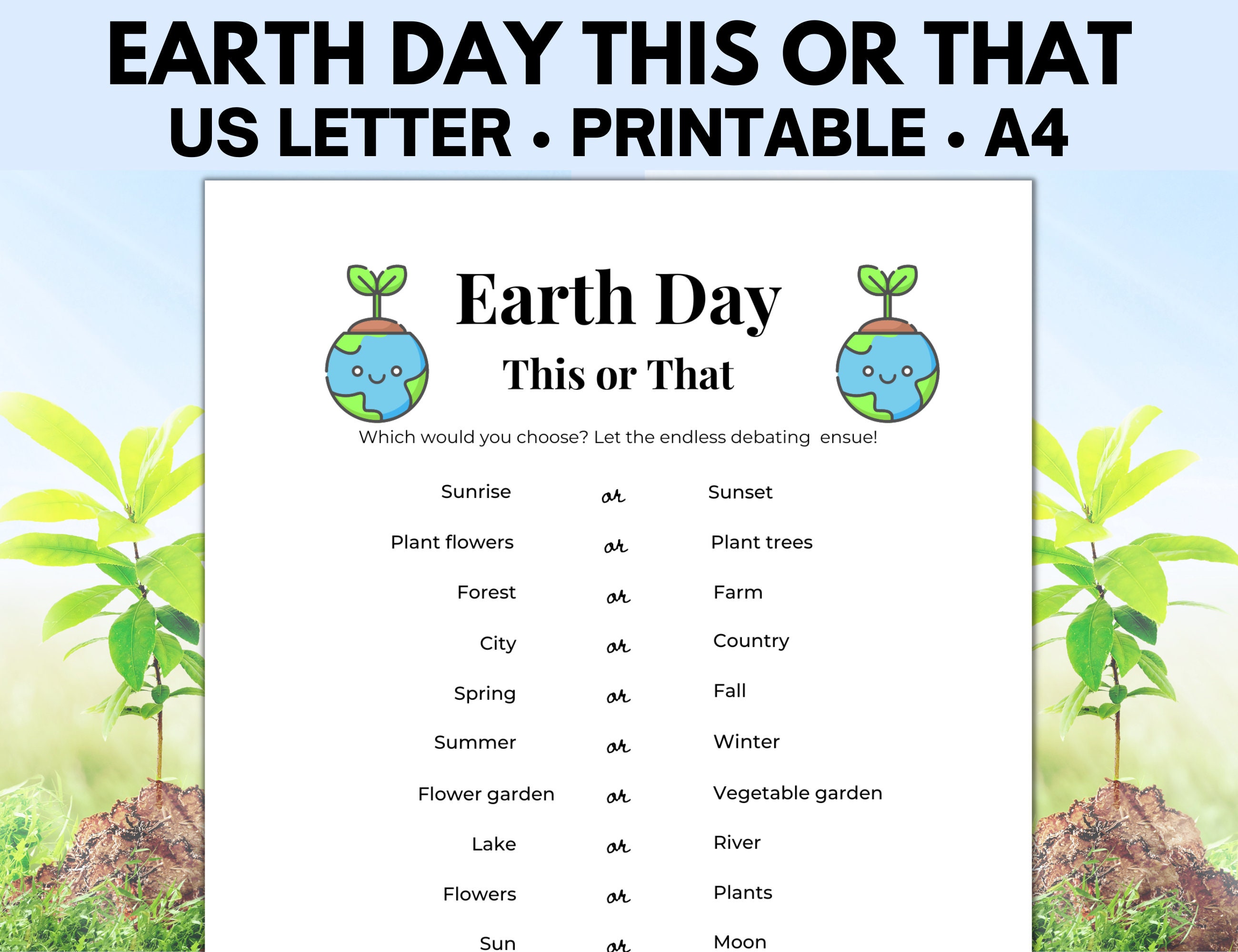 Earth Day This or That Game, Ice Breaker Games, Earth Day Printable ...