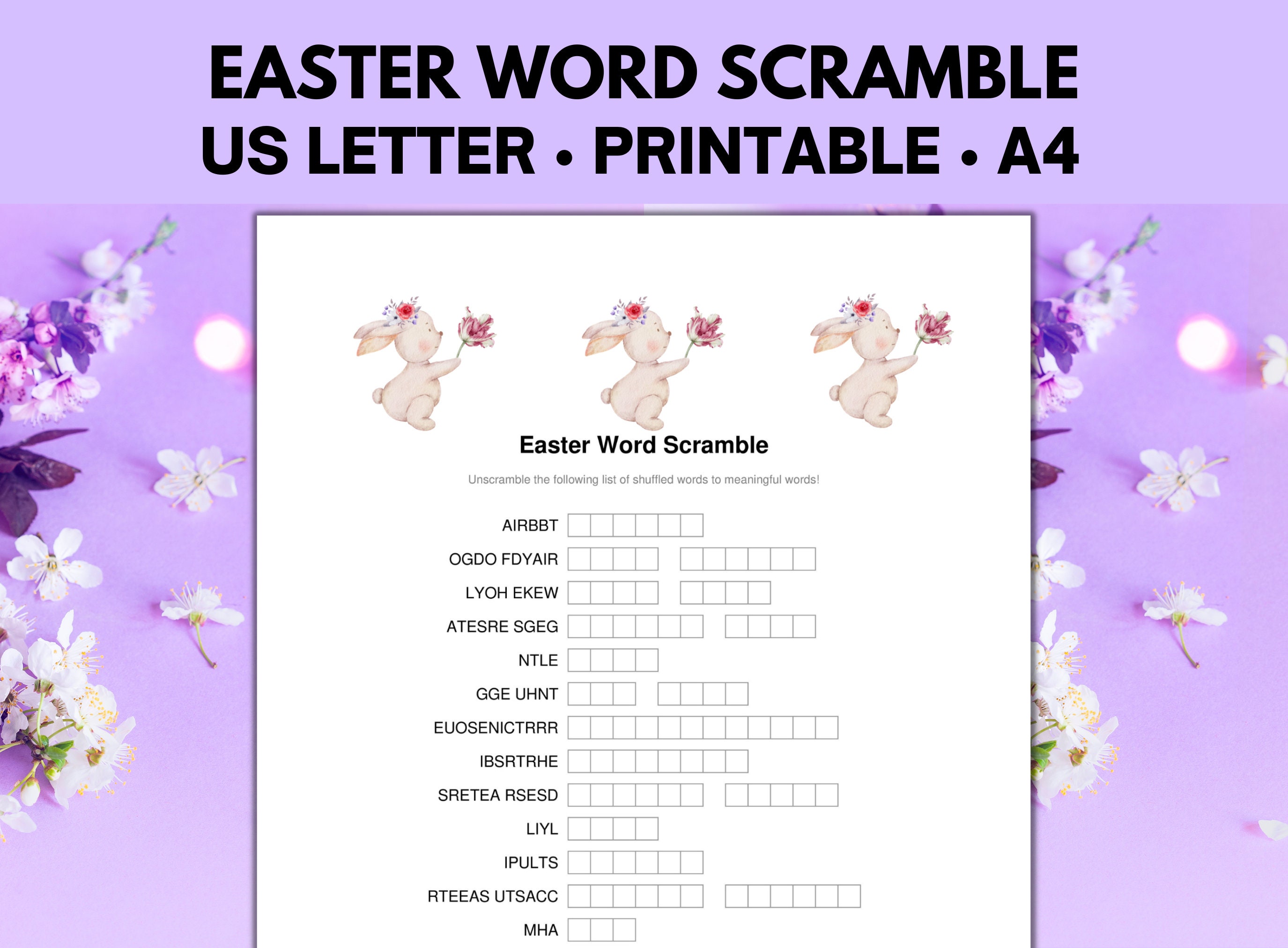 Easter Word Scramble Game, Printable Easter Games for Kids and Adults ...