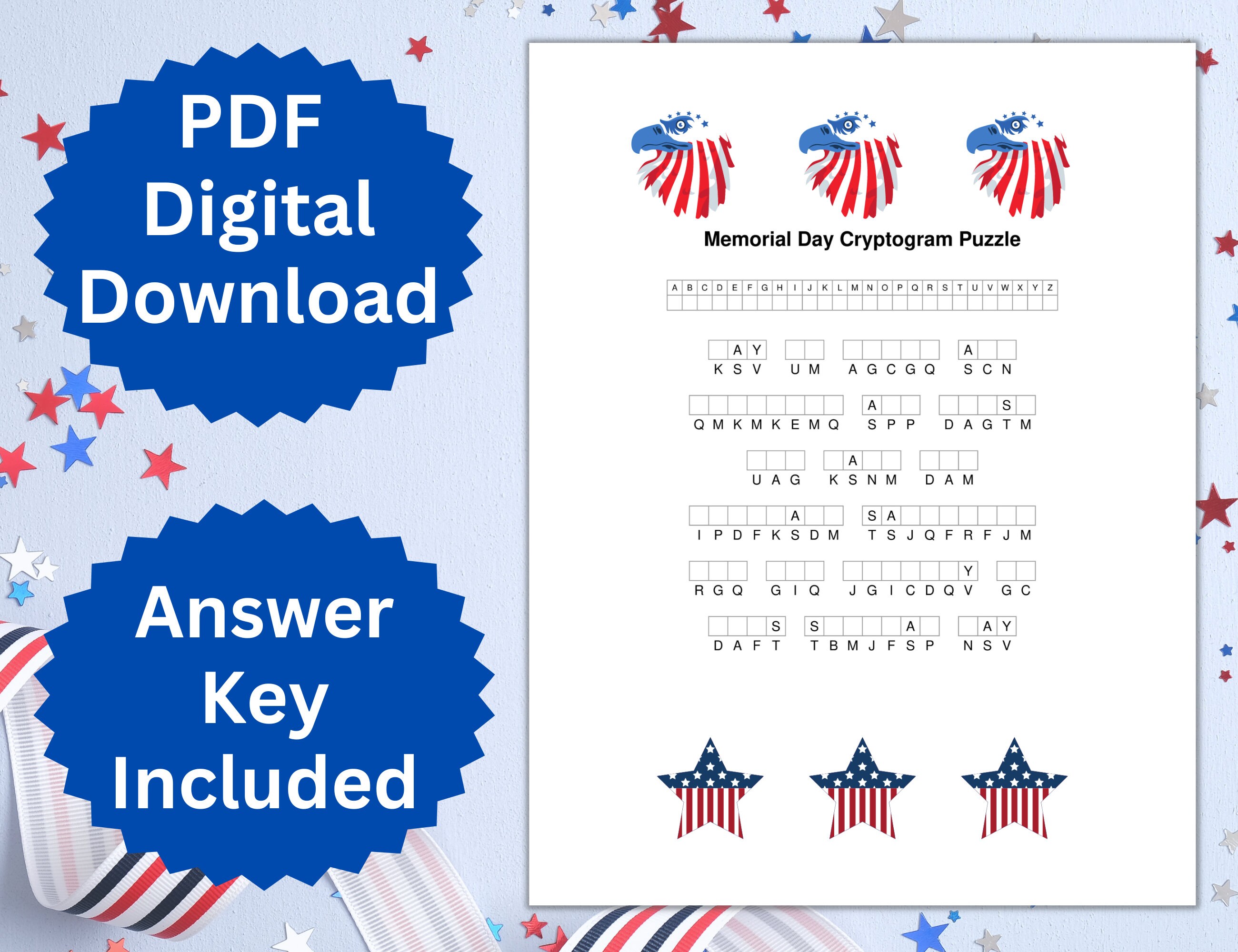 Memorial Day Cryptogram Puzzle, Memorial Day Games - Etsy