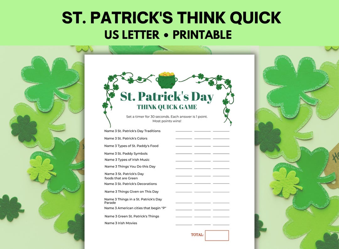 St. Patrick's Day Think Quick Game, St. Patrick's Game, Ice Breaker ...