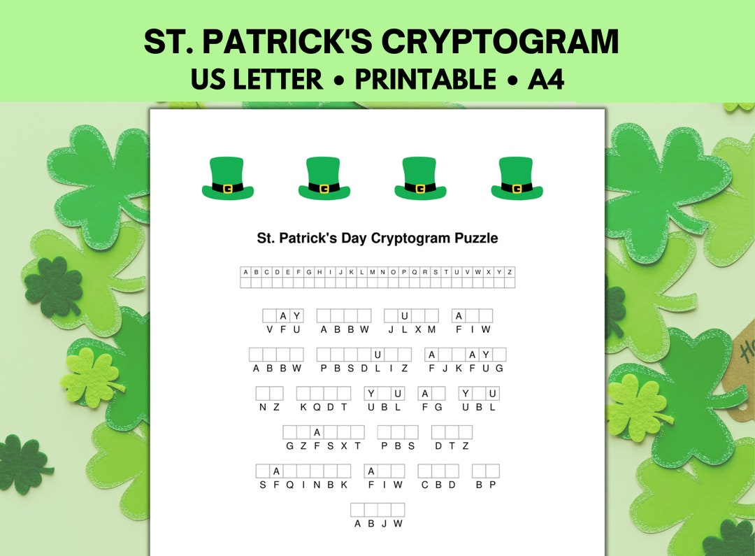St. Patrick's Day Cryptogram Puzzle Printable, St. Patrick's Day Games ...
