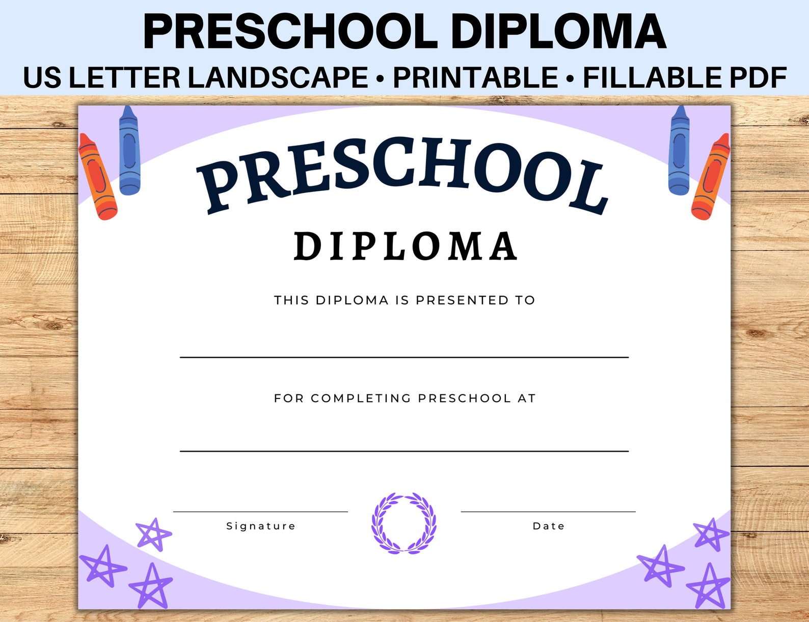 Fillable Preschool Diploma Printable Template for Preschool Graduation ...