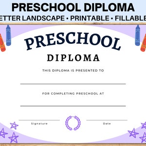 Fillable Preschool Diploma Printable Template for Preschool Graduation ...