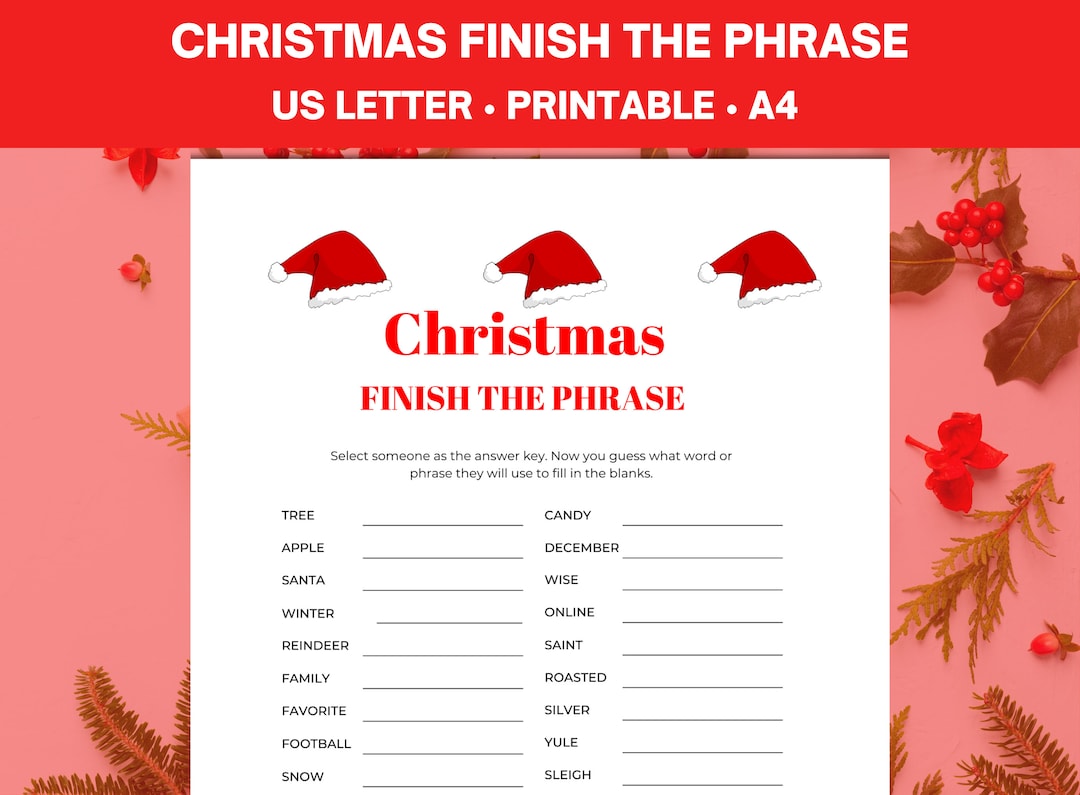 Christmas Finish My Phrase, Finish the Phrase, Printable Christmas ...
