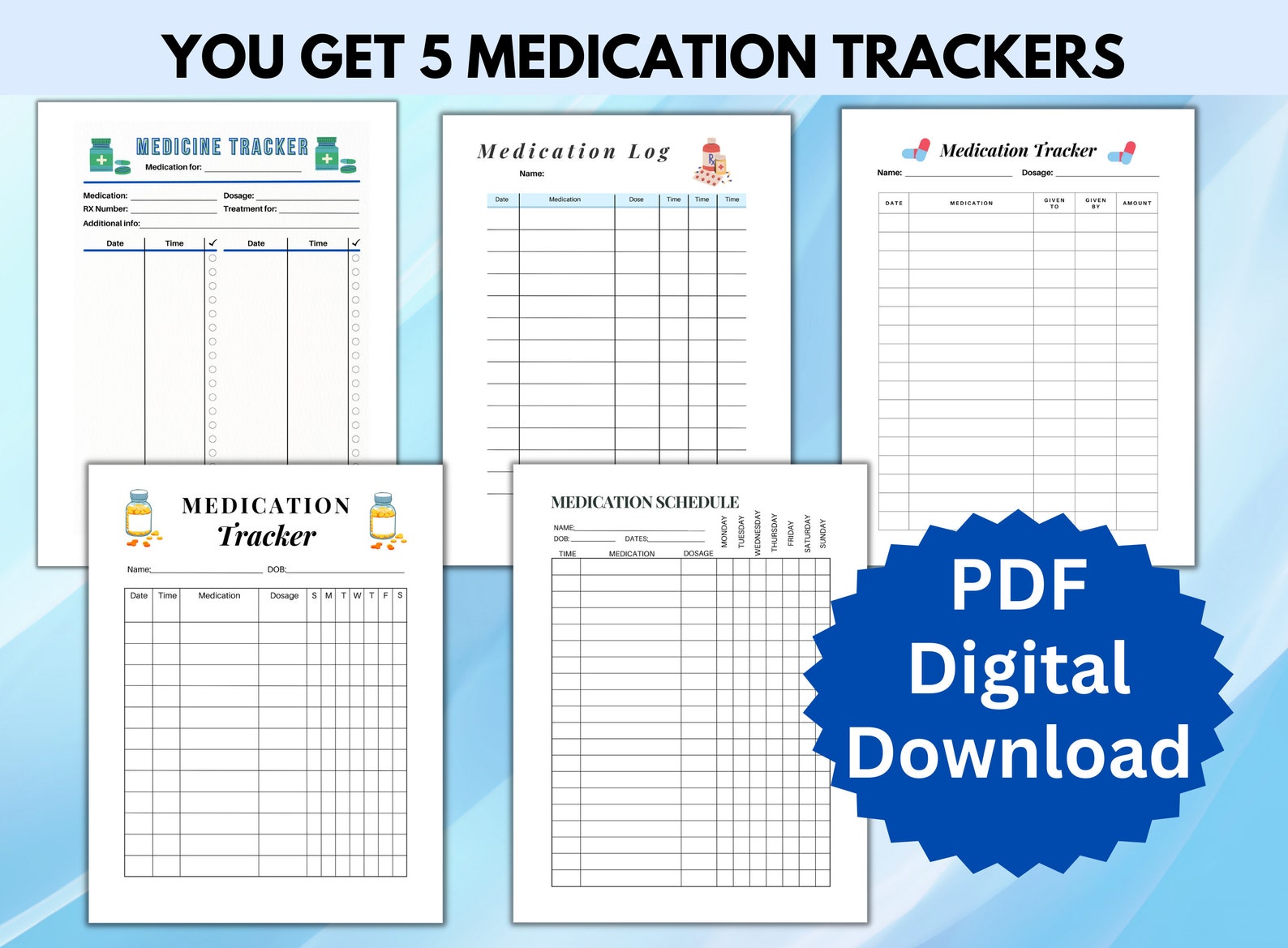 Medication Tracker Printable Bundle, Medication Chart and Daily ...