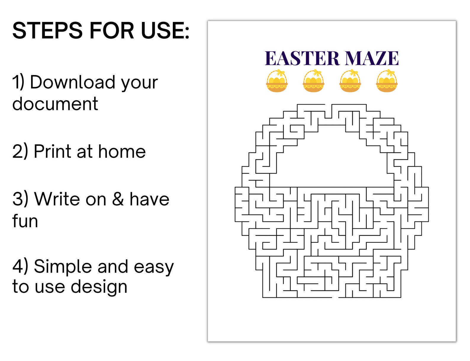 Easter Basket Maze Printable Easter Games - Etsy