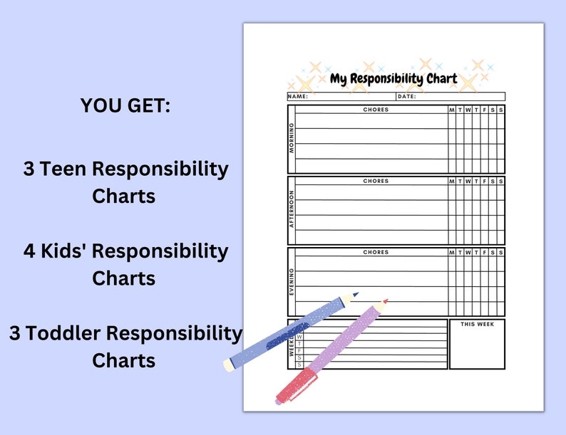 Responsibility Chart Printable Bundle for Daily and Weekly Chores for ...