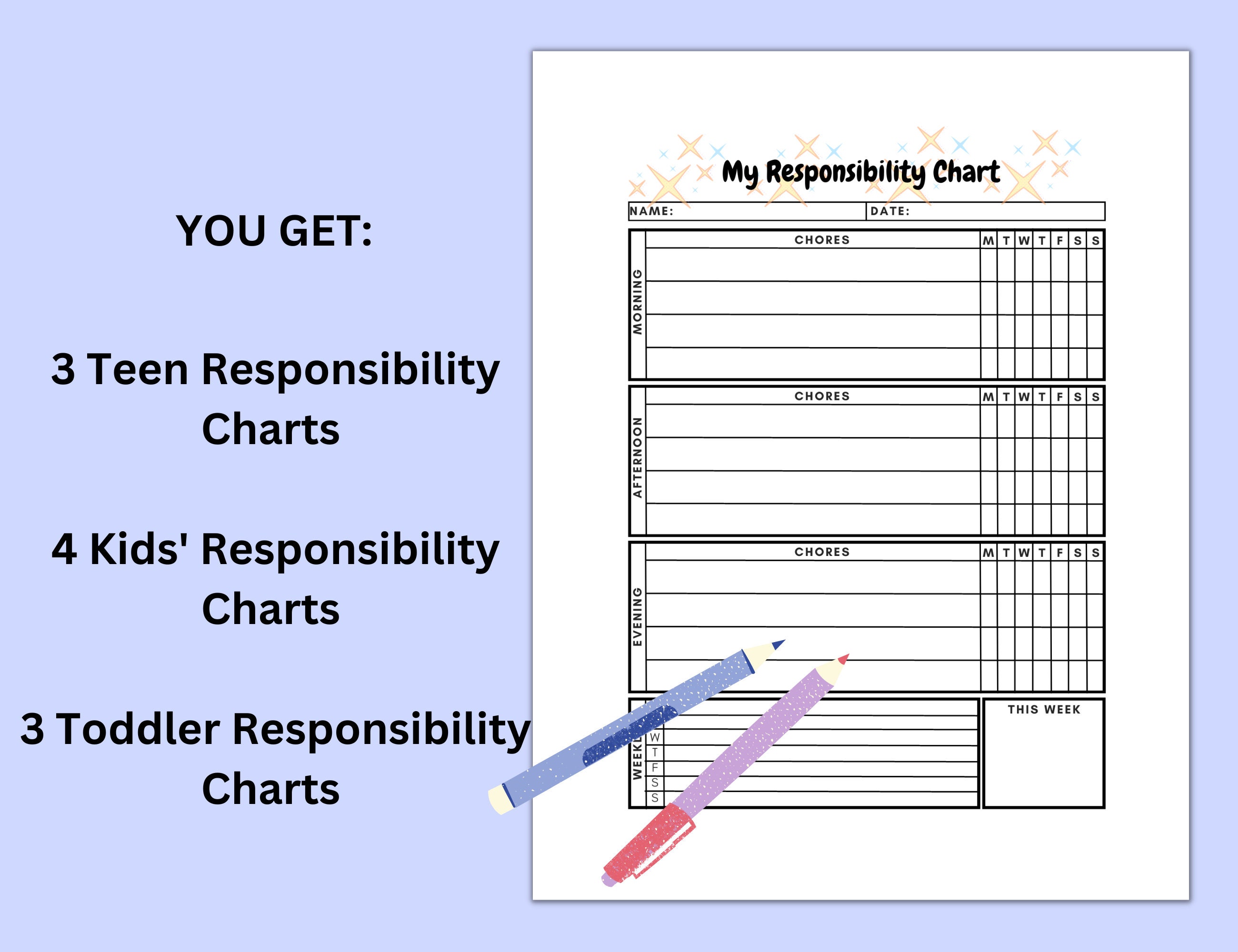 Responsibility Chart Printable Bundle for Daily and Weekly Chores for ...