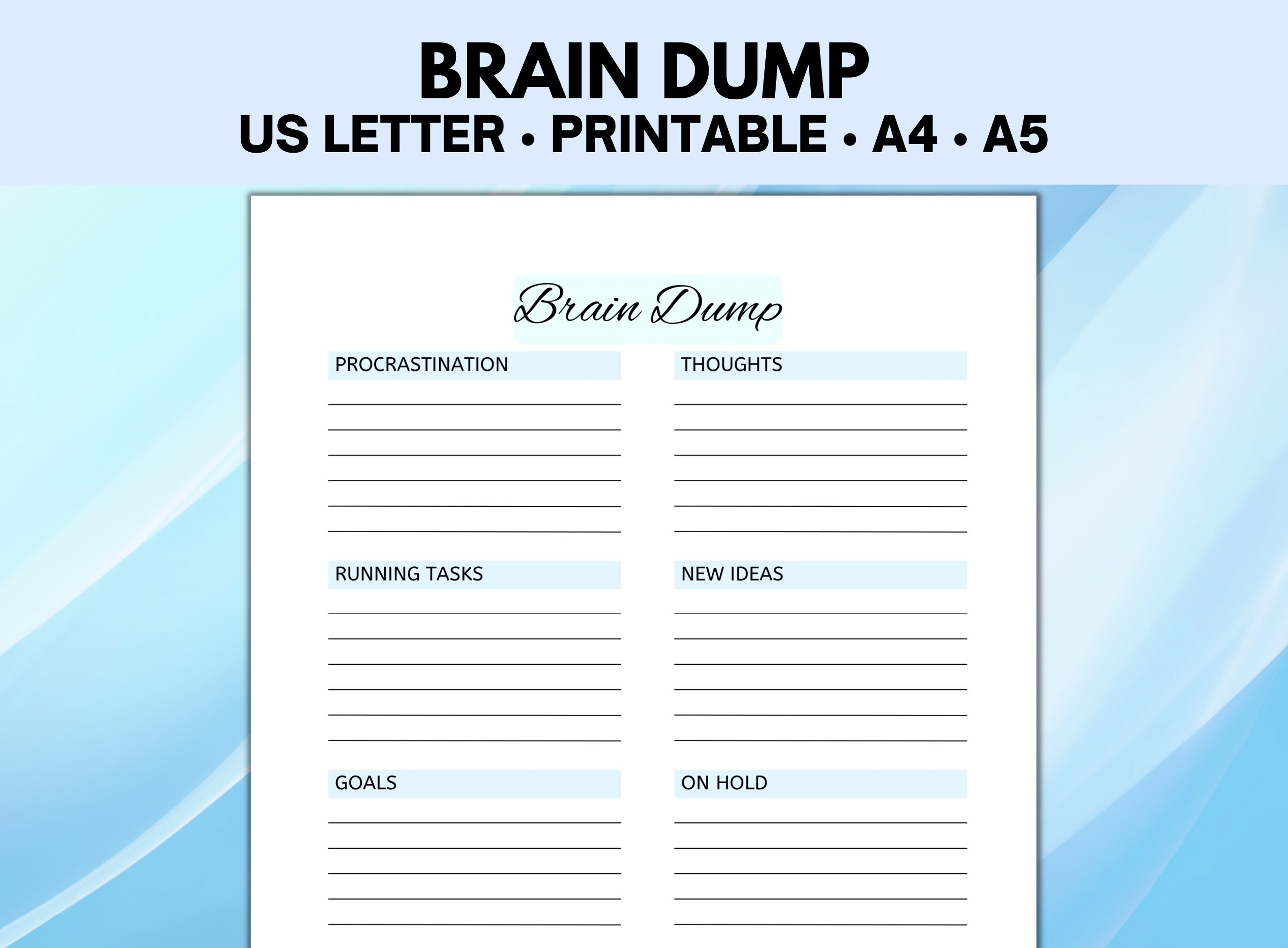 Brain Dump Printable, ADHD Brain Dump, Thought Planner - Etsy