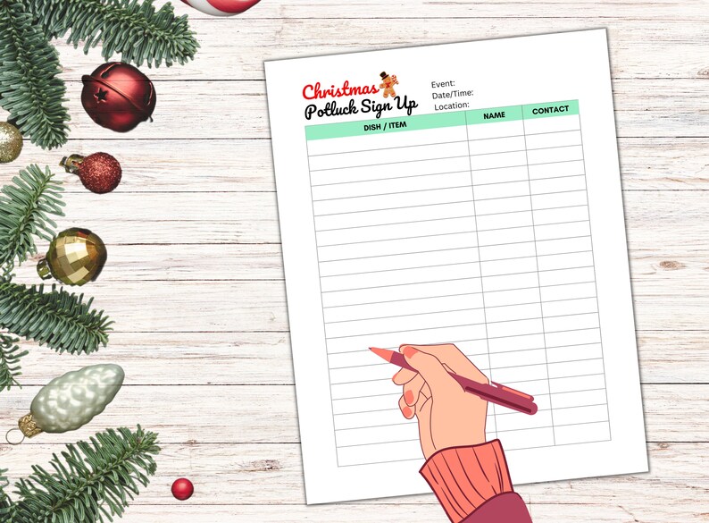 Christmas Potluck Sign up Sheet, Holiday Potluck - Etsy