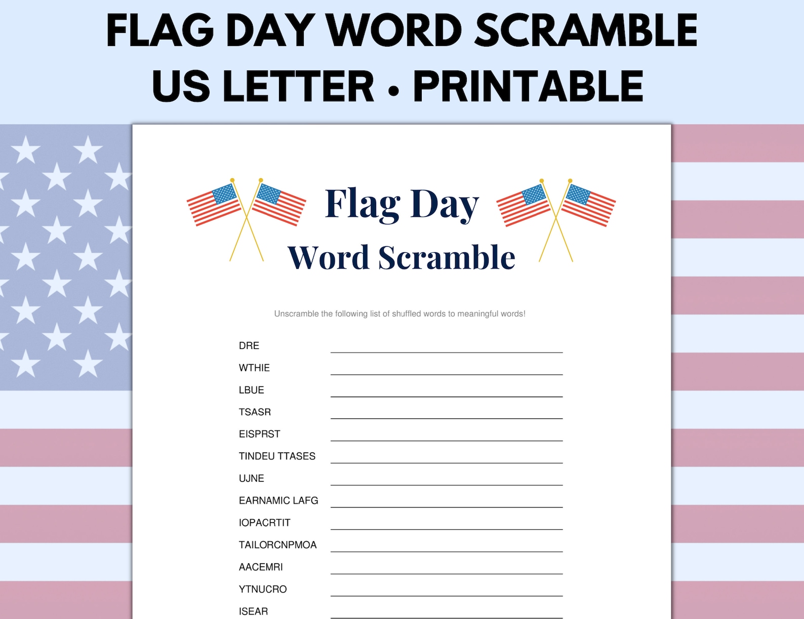 Flag Day Word Scramble, Flag Day Printable, Flag Day Activities, Flag ...