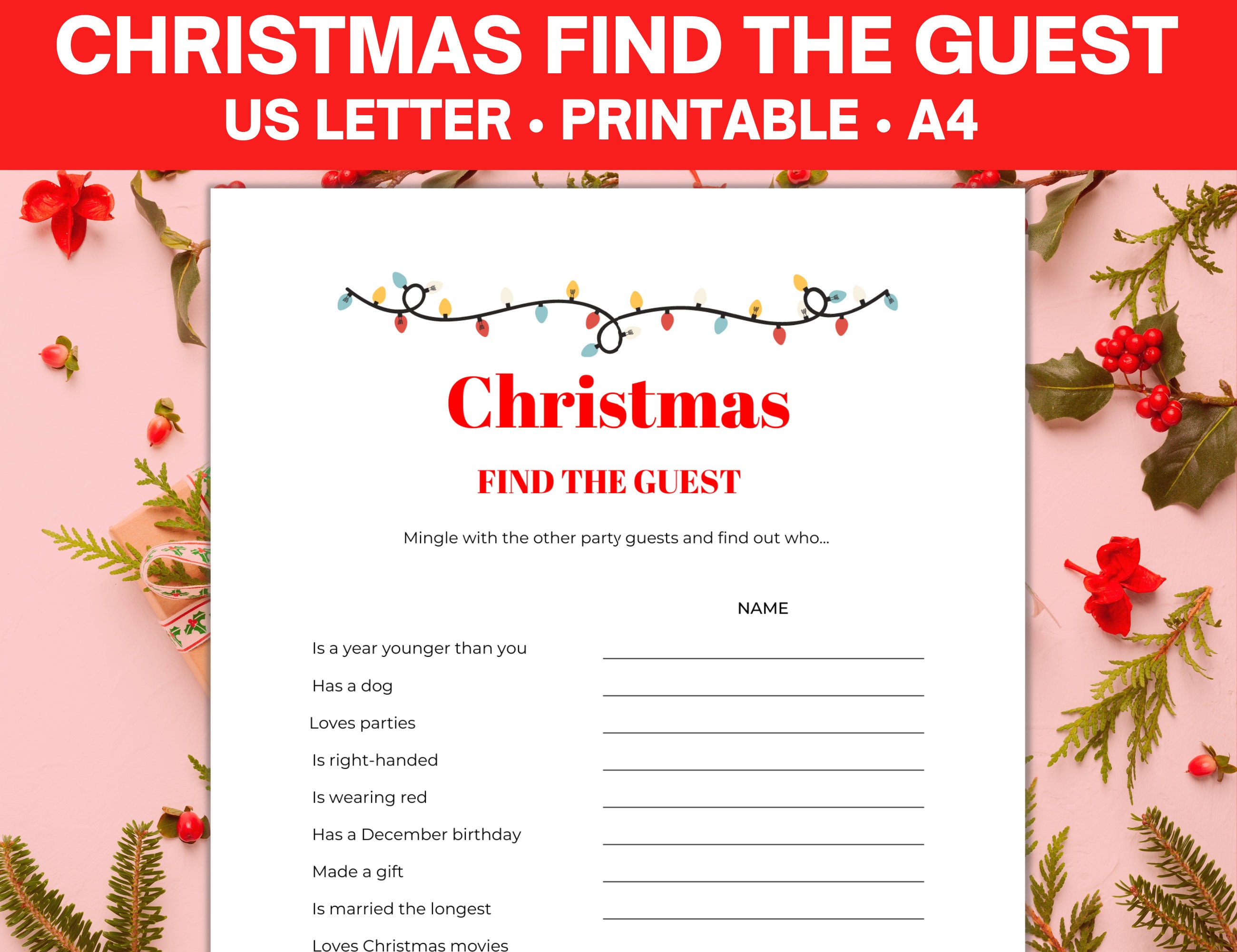 Christmas Find the Guest Game, Find Someone Who, Printable Christmas ...