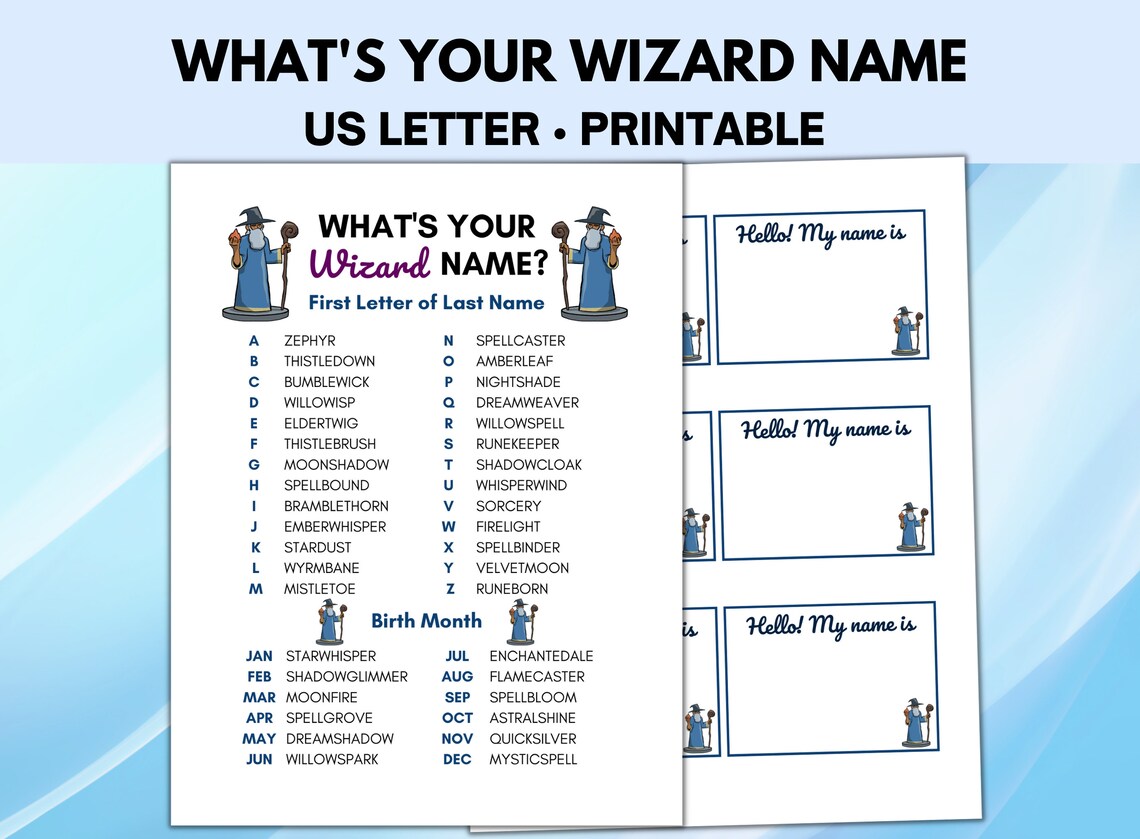 What's Your Wizard Name Game, Wizard Birthday Party Game, Halloween ...