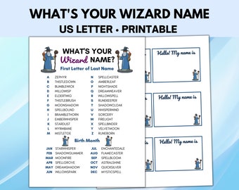 What's Your Wizard Name Game Name Tags, Wizard Birthday Game, Wizard Printable, Magical Party ...