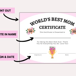 Best Mom Certificate, World's Best Mom, Best Mom Ever Award Certificate ...