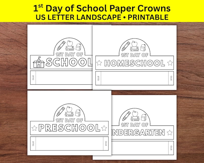 Paper Crowns for First Day of School, Printable Back to School Activity ...