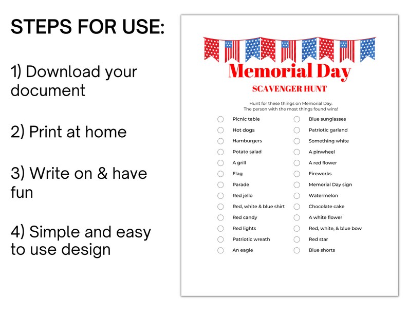 Memorial Day Games, Find the Guest Game, Memorial Day Scavenger Hunt ...