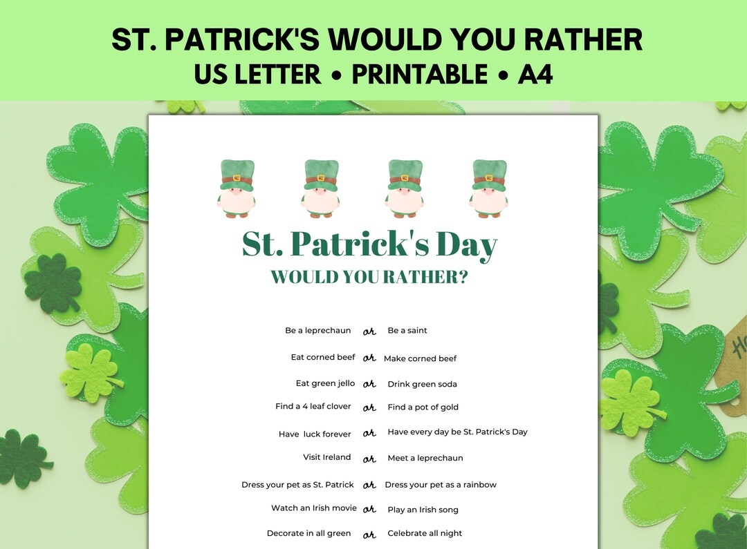 St. Patrick's Day Would You Rather Game, St. Patrick's Day Game, Ice ...